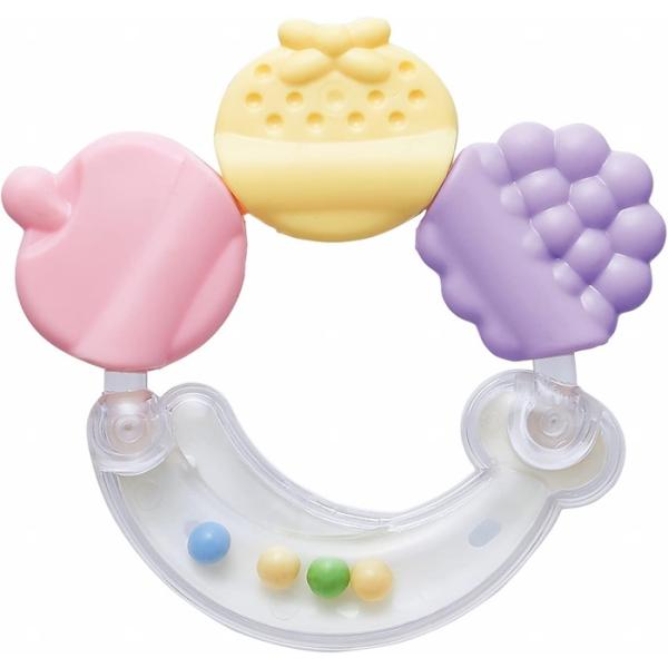 ★3ヵ月頃から使えます★水洗いできるからいつでも清潔★かわいいフルーツのはがためは、　やわらか素材でほどよい刺激します。★りんご・オレンジ・ぶどうは、　なめなめ・かみかみしやすいやわらか素材です　ビーズが入っているから、　振るとジャラジャラ...