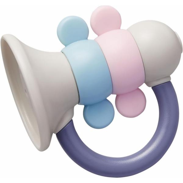 ★6ヶ月頃からお使いいただけます★煮沸・薬液消毒ができる清潔安心なベビートーイ★吹くとピュ〜っと笛の音♪　クルクル指遊びもできます。　シンプルかつ機能的な、　グレイッシュカラーのおしゃれなガラガラです。　吹く動作は喋ることに必要な口腔内の筋...