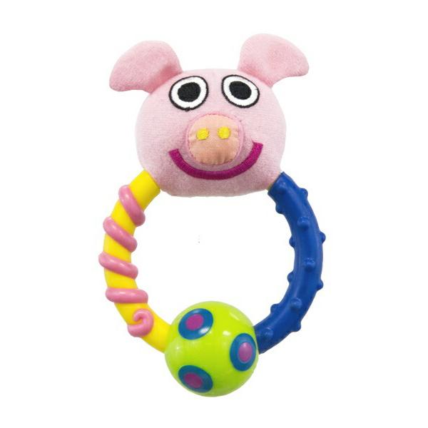 ★くるくるしっぽのにこにこブタさんがキュートなラトル★赤ちゃんの前でラトルをゆっくり動かしてみよう。　上下左右に動かして焦点の発達をサポート。★くるくるしっぽのにこにこブタさんがキュートなラトル。　今日も一緒に連れてって♪ ★振れば楽しいシ...