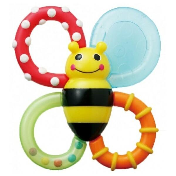 ★冷蔵庫でひんやり冷やしてから、赤ちゃんにどうぞ♪★４種類の違う感触が楽しい、みつばちラトル。　ひとつの羽は水が入っていて弾力があり、　ひとつは透明リングの中でビーズがカラコロ。　赤ちゃんのカミカミににっこり答えてくれる、　楽しいお友達。★...