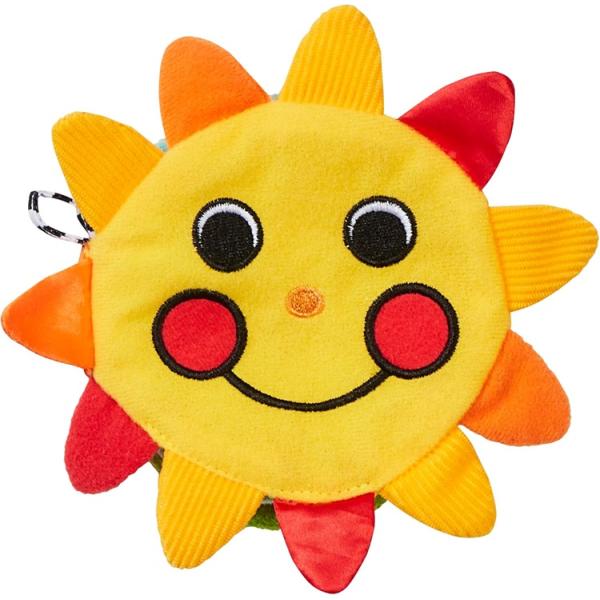 ★触るとカシャカシャ音がする布製絵本★お出かけにぴったりなコンパクトサイズ★カシャカシャ、ふわふわ、つるつる、デコボコと　いろいろな触感を楽しめます。★ページをめくると、　お天気をテーマにした楽しいストーリが広がります。★子守帯やベビーカー...