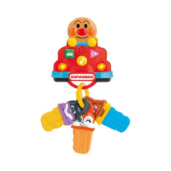 ■子どもはジャラジャラ音がして、　ボタンのついている大人の方の車や家の鍵が大好き♪■楽しい音が出てライトが光る、好奇心をくすぐるおもちゃです。■赤い車に乗ったアンパンマンに、　ばいきんまん、ドキンちゃん、カレーパンマンのかぎが　3つついてい...