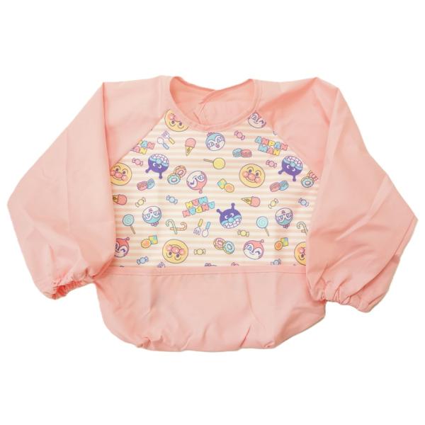 ★ANPANMANと一緒に楽しくお食事♪　離乳食やおやつタイムに！　お洋服の上にサッとお袖も守ってくれます　アンパンマン・バイキンマン・ドキンちゃんと　フルーツなどの総柄プリント　使い捨てエプロンではございませんので　ご家庭で洗って頂き、繰...