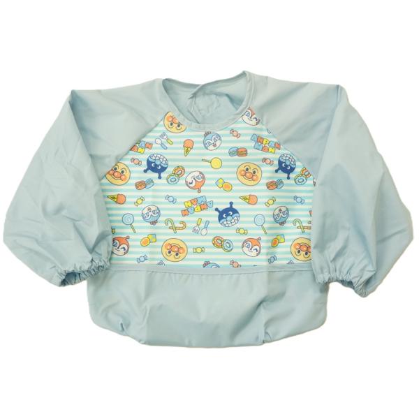 ★ANPANMANと一緒に楽しくお食事♪　離乳食やおやつタイムに！　お洋服の上にサッとお袖も守ってくれます　アンパンマン・バイキンマン・ドキンちゃんと　フルーツなどの総柄プリント　使い捨てエプロンではございませんので　ご家庭で洗って頂き、繰...