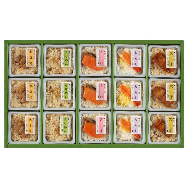 ●ちりめんごはん（80g）×3、鮭ごはん（紅鮭1切、御飯80g）×3、穴子ごはん（あなご1切、御飯80g）×3、あさりごはん（あさり3粒、御飯80g）×3、ちらし寿司（80g）×3●箱25.7×43.0×5.5cm（日本製ほか）●賞味期限/...