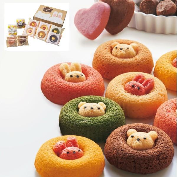 ●ハートの焼菓子(ラズベリー・チョコ×各2個)、アニマルドーナツ(うさぎプレーン・うさぎイチゴ・うさぎバナナ・くまチョコ・くま抹茶・くまキャラメル×各1個)、アーモンドボール・アーモンドココアクッキー×各1個●箱21×30.2×8.5cm（...