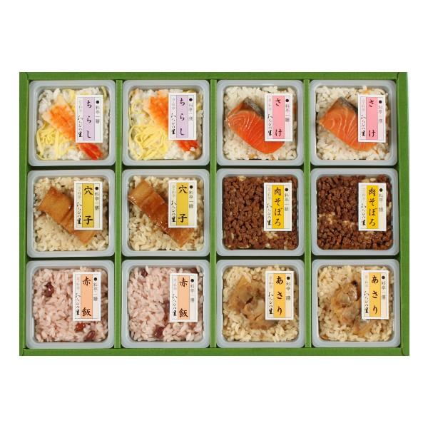 ●鮭ごはん（紅鮭1切、御飯80g）×2、ちらち寿司（80g）×2、肉そぼろごはん（80g）×2、穴子ごはん（穴子1切、御飯80g）×2、あさりごはん（あさり3粒、御飯80g）×2、赤飯（80g）×2、ごましお（1.0g）×2●箱25.7×3...