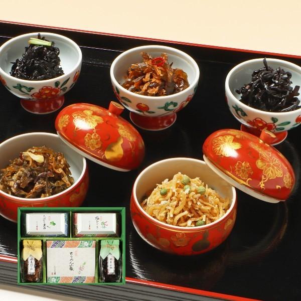 ●ちりめん山椒(40g)×1、海老わかめ(65g)×1、木耳山椒(55g)×1、たけのこ昆布(50g)×1、梅ひじき(50g)×1●箱21.4×29.6×5.7cm（日本製）●賞味期限／180日（製造日より）名勝の地、洛東の山の麓に静かに開...