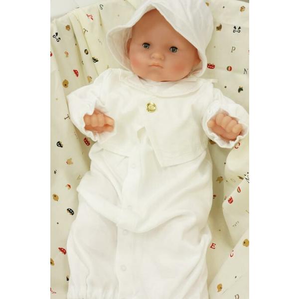 ★男の子を意識したカミングホームドレスです。★ドレスオール　フード（帽子）のセレモニードレス2点セット★出産準備用品としてお買い求めください。★純真無垢な赤ちゃんのための「ホワイトコーディネイト」です。★産院からの退院のお祝いや記念撮影・お...