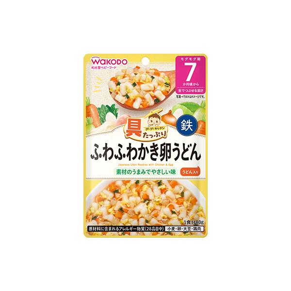 食べやすく切った讃岐うどんと鶏ささみ肉をやわらかく煮込み、ふわふわの卵で仕上げました。【内容量】 80g【栄養成分表示】1袋80g当たり／エネルギー：24〜48kcal　たんぱく質：1.4g　脂質：0.1〜1.2g　炭水化物：4.5〜7.8...