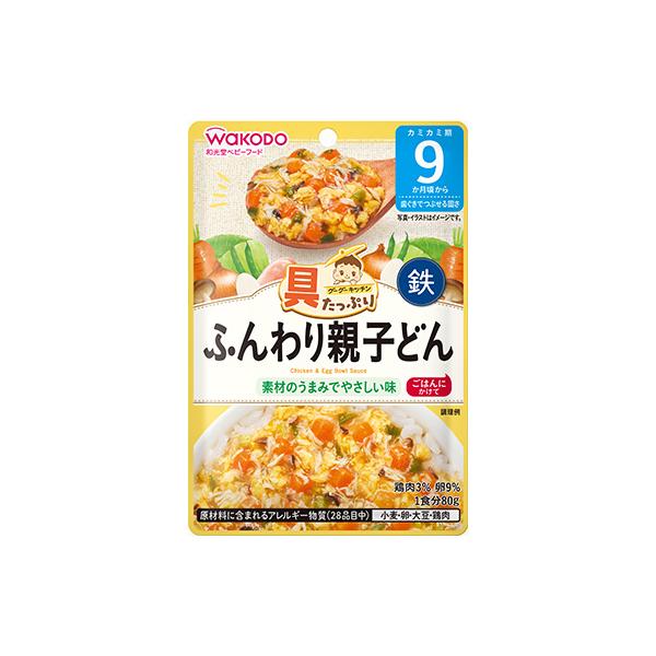 食べやすくほぐした鶏ささみ肉と野菜をかつお昆布だしで煮込み、ふんわり卵で仕上げた親子どんのもとです。【内容量】 80g【栄養成分表示】1袋80g当たり／エネルギー：37kcal　たんぱく質：1.5〜2.6g　脂質：1.1g　炭水化物：4.7...