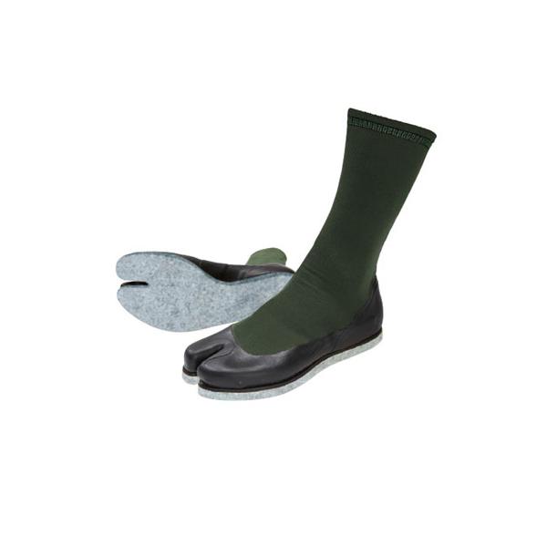 阪神素地F-01G　フィッシングたび■カラー：カーキ■素材：アッパー/ナイロンソックス　ソール/PPフェルト■サイズ：24cm／25cm／27cmソックスにフェルトを付けたたび。コンパクトで持ち運びしやすい。川の中でグリップ力抜群のフェルト...