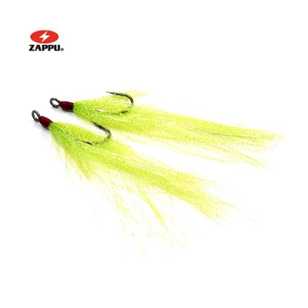 ZAPPU/ザップ　MEGA TINSEL HOOK/メガティンセルフック◆サイズ：＃3/0◆入り数：2本◆カラー：チャート/パール★トレーラーフックとしてセットすればアピール増大！動きも制御！刺さりバツグンのシングルフックに、輝きとゆらめ...