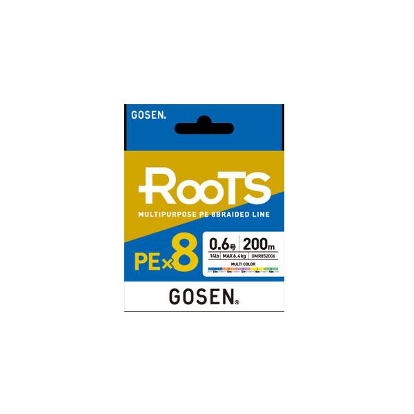 GOSEN/ゴーセンROOTS　PE×8 MULTI COLOR/ルーツ　PE×8　200m　マルチカラー◆長さ：200m◆カラー：マルチカラー全てのアングラーのために。ベストバランスPEライン【安心のクオリティ】日本国内に自社工場を持つゴ...