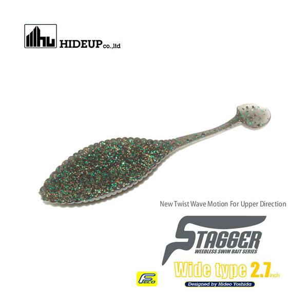 HIDEUP/ハイドアップSTAGGER WIDE/スタッガーワイド◆サイズ：2.7インチ◆入り数：6本★さまざまなリグに対応！ノーシンカー・ジグヘッド・ジグトレーラー・キャロ・ダウンショット・チャター・ジカリグなどなど様々なリグに対応！規...
