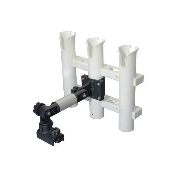 3連ロッドホルダー（縦スライダーセット）3連ロッドホルダー（一体型）にレールスライダーベースが付属したアルミレール対応のセットです。付属のエクステンドアームでレールからロッドホルダーまでの距離や角度を調節する事が可能です。※ロッドの落下を防...