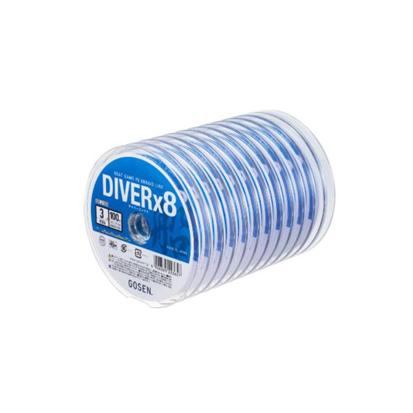 ゴーセンダイバーX8◆タイプ：100m×6連結★SDE製法によるハイレベル船用8本組PEライン！！【SDE製法】独自の「SDE製法」での8本組による高レベルの直線強力＆耐久性能。【安定の使用感】ガイドノイズの低減と潮切れの良さによる、安定の...