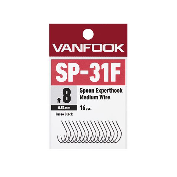 ヴァンフックスプーンエキスパートフック　SP-31F　ミディアムワイヤー◆入数：50本入◆サイズ：＃10/＃8/＃7/＃6/＃5◆カラー：フッ素ブラック★エリアトラウトに求められる、刺さり・強度などの基本性能を高次元でバランスした中軸フック...