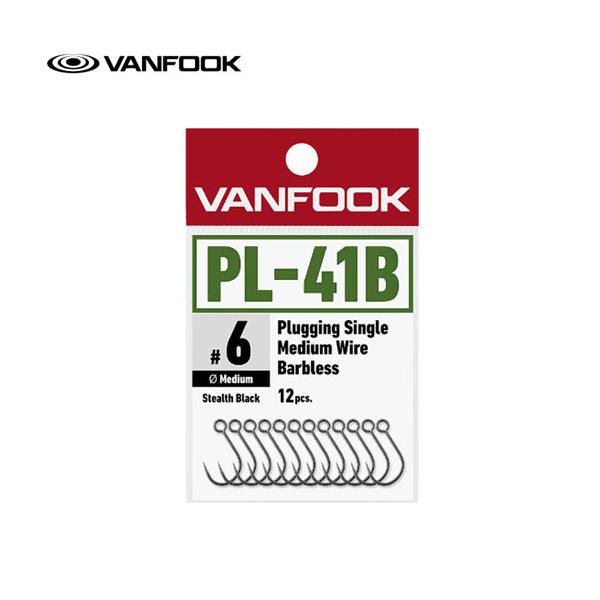 VAN FOOK/ヴァンフック　プラッギングシングル ミディアムワイヤー バーブレス■カラー：ステルスブラック■入り数：12★近年、渓流域で増加するC&amp;R区間でのプラッキングを前提に開発されたシングルフック。4cm以下の小型ミノーか...