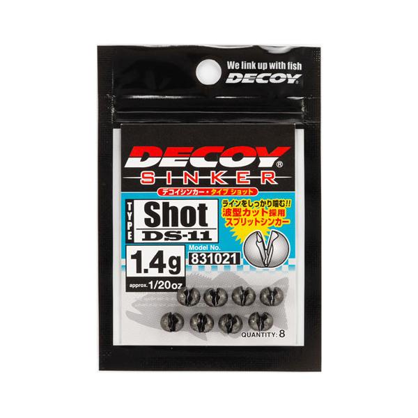 DECOY/デコイSinker type Shot/スプリットショットシンカーDS-11　◆カラー：ガンブラック◆入数：10ケ（0.6g）、9ケ（0.9g）、8ケ（1.4g）、7ケ（1.8ｇ・2.5g）、6ケ（3.5g）、★ラインを挟み込ん...