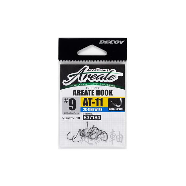 デコイ　エリートフック　2Xファインワイヤー　AT-11■フックカラー：SILKY BLACK■SIZE-標準線径：#10-直径0.43、#9-直径0.45、#8-直径0.48トラウトフックでは初の鍛造技術、三角プレス加工「エリートポイント...