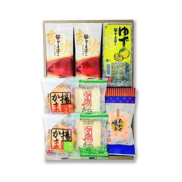 おとくなWEB限定商品をご用意いたしました。【内容】　吉次入り笹かまぼこ　4枚ゆず笹かまぼこ　2枚揚かま　2枚ぎょっとくん　2枚あわせ咲き（えび）　1個