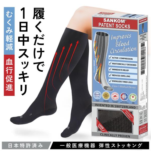 医療機器届出番号：13B1X10231000213解剖学的アプローチによる段階的着圧設計の製品です。◆特許取得の構造で下肢静脈に沿った4段階のUの字圧ラインで静脈還流を促進しむくみを軽減します。◆低刺激性で通気性素材を使用してるので快適な履...