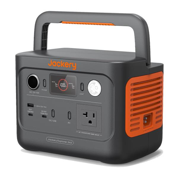 Jackery ポータブル電源 240は、最大電力200Wの機器が給電でき、多数の設備や端末に対応できます。AC 100Vコンセントは、純正弦波を採用しており、家庭用100Vと同じような、滑らかな波形を作り出す交流電源で、パソコンや、スピー...