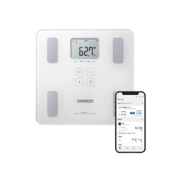 ◆外形寸法:幅 約285 × 奥行き 約280 × 厚さ 約28 mm ◆本体重量(kg):1.6 ◆Bluetooth通信で測定データをスマートフォンのOmron Connectアプリへ自動転送 ◆乗るだけで電源ONする「ステップオン」機...