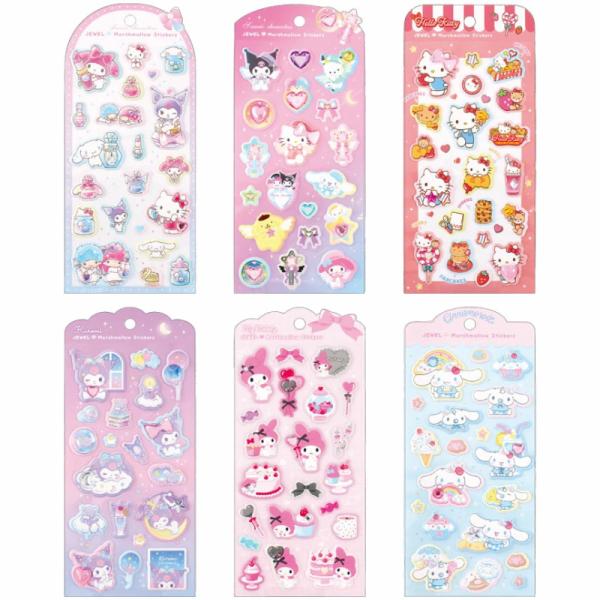 こちらの商品はポスト投函便にて発送する為、代引き決済には対応しておりません。サンリオキャラクターズの、キラキラ可愛いジュエルマシュマロステッカーです♪ぷっくりやわらかな立体感に、ジュエル風デザインがプラスされた華やかなシール☆手帳やノート、...