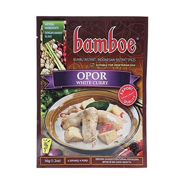 Bamboe バンブー　インスタント調味料　インドネシア料理の素Opor　36g添加物を使わずハーブスパイスから作られたインドネシア料理のレトルト・インスタント調味料オポールとは、さまざまなスパイスを使いココナッツミルクで煮込んだインドネシ...