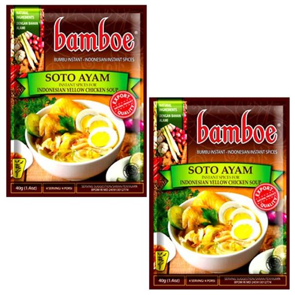 Bamboe バンブー　インスタント調味料　インドネシア料理の素Soto Ayam　40g×２個添加物を使わずハーブスパイスから作られたインドネシア料理のレトルト・インスタント調味料ソトアヤムとは、スパイスをたくさん使った鶏肉のスープです。...