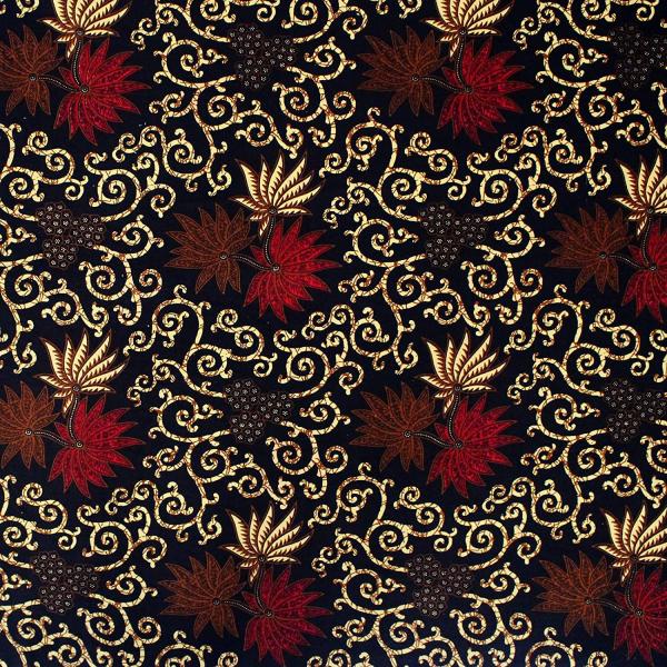 葉とつるのコントラストが印象的な植物のモチーフこの商品は、コットン 100％のプリントバティックこの生地の特徴として、肌触りは柔らかであり、服飾生地やカバーなど幅広くお使いいただけます。【サイズ】 長さ 約200cm × 100cm　手での...