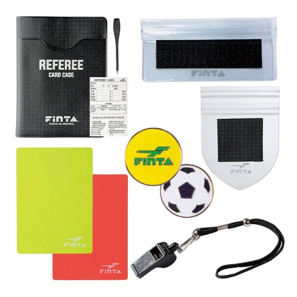 【セット内容】・ホイッスル（ストラップ付き）・レフェリーカードケース・えんぴつ１本・レフェリー記録用紙 1枚・トスコイン・警告/退場カード・レフリーワッペンガード・リスペクトワッペンガード特徴：サッカー、フットサルの審判をする時に必要なレフ...