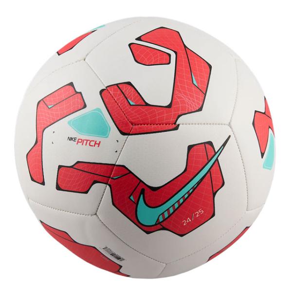 素材：ラバー 60％、ポリウレタン（PU） 15％、ポリエステル 13％、エチレンビニールアセテート（EVA） 12％サイズ：4号球カラー：104/ホワイト×アンバーグロー×オーロラグリーン特徴：ナイキ ピッチ サッカーボールで、大好きなサ...