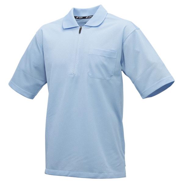 素材：ポリエステル100%　特徴：SSK(エスエスケイ)の審判用半袖ポロシャツ。　　着脱しやすいフロントファスナー仕様でスッキリとしたシルエットです。 　　　●カラー：65/パウダーブルー　●インサイドプロテクター対応　●日本高野連指定仕様...