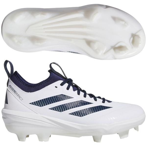 カラー：フットウェアホワイト/チームネイビーブルー素材：アッパー/合成皮革・合成繊維、アウトソール/合成底 特徴：スピードを追求したベースボールスパイク。グラウンドで勝負を決める一足。adidas アディゼロ インパクト 2.0 TPU ベ...