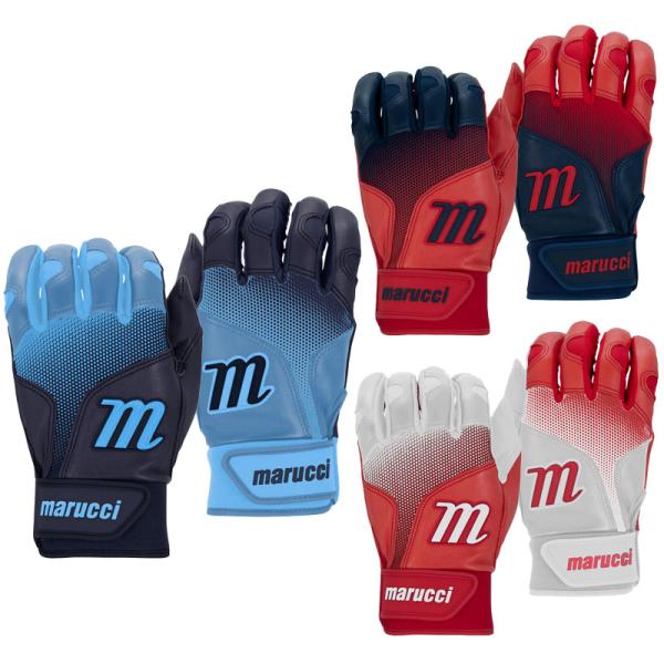 素材：シープ（羊革）/人工皮革カラー：NB/CB/ネイビー×CブルーNB/R/ネイビー×レッドW/R/ホワイト×レッド特徴：メジャーリーガー多数愛用！マルーチ（マルッチ）のバッティンググラブ！左右異なるフェードカラーを採用した、デザイン性の...