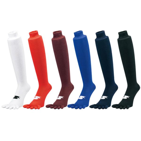 素材：ポリエステル・綿・ポリウレタンカラー：10/ホワイト20/レッド22/エンジ63/Dブルー70/ネイビー90/ブラック特徴：2足組の5本指ソックス。ショートパンツにも対応可能なひざ上設計タイプで負担の大きいかかとを補強。やわらかく伸縮...