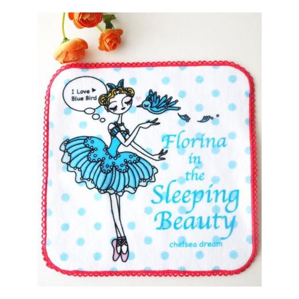 可愛いバレリーナ柄《フロリナ》 のミニタオル（ハンドタオル）です。  愛らしいバレリーナ（フロリナ）のイラストミニタオル（ハンカチタオル）♪バレエ好きのお客様にはぜひ普段使いもおすすめ♪ 発表会の記念品としてまた、お返しなどギフトとしても喜...