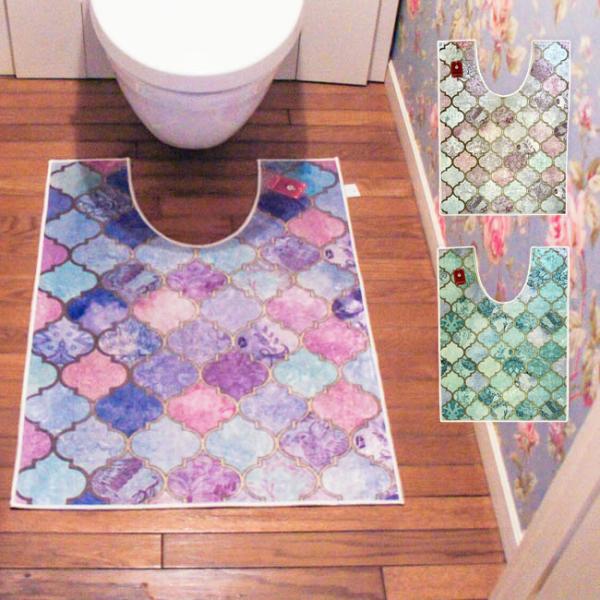 ※こちらの商品は、サイズの関係上ラッピング対象外となります。パステルカラーのモロッカン柄がおしゃれなトイレマット。程良い光沢があり、光に当たると綺麗です。■サイズ：約60×80cm■素材：ポリエステル■原産国：中国※裏面に滑り止めあり※海外...