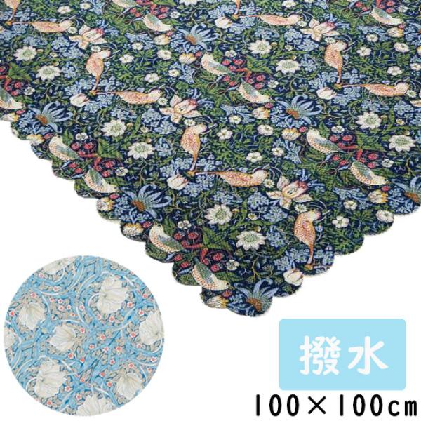 水を弾く撥水加工が嬉しいテーブルクロス。100cmの正方形ですので、お手持ちのテーブルクロスに斜めに重ねて楽しんでも素敵です。端はスカラップになっていて可愛らしい仕上がり。■サイズ：100×100cm■素材：ポリエステル100%■原産国：中...