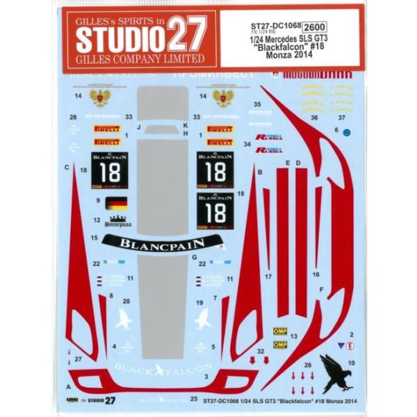 DC1068 1/24 Mercedes SLS GT3 "Blacfalcon"#18 Monza 2014