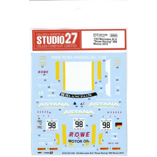 DC1109 1/24 Mercedes SLS "Rowe Racing"#98 Monza 2015 （F社1/24対応）