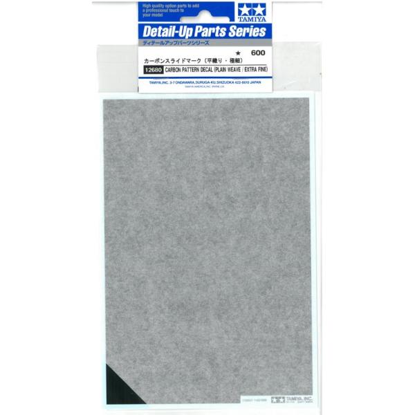 カーボンスライドマーク（平織り・極細）【タミヤ ディテールアップパーツ Item No:12680】実物の車やバイクに見られるカーボンの質感を表現できる汎用性の高いスライドマークです。塗料の厚みにより黒とグレイの色調が立体的に見えるのが特徴...