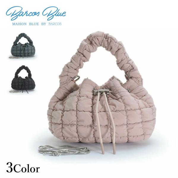 商品名：BarcosBlue キルティング2way巾着バッグ遊び心あふれるコロンとしたデザインに仕上げたキルト生地のバッグ。小さいながらも存在感は抜群で、これひとつでいつものコーディネートがトレンド感のある装いに仕上がります。開閉口はきゅっ...