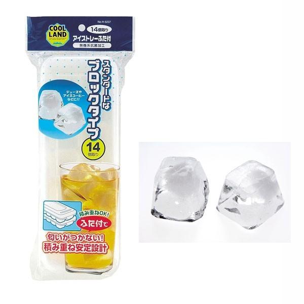 スタンダードなロック氷が14個できます。冷蔵庫のニオイがつきにくいフタ付きタイプで、積み重ねもＯＫ。狭い冷凍庫スペースを有効に使えます。サイズ(約):幅9×奥行き26.5×高さ4.5cm本体重量(約):119g材質:本体・フタ：ポリプロピレ...