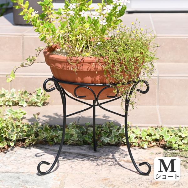 すっきりとしたデザインのアイアン製フラワースタンド。脚の曲線がとってもエレガントです。飾った鉢が、凛とした雰囲気になります。植木鉢が地面から離れているので、虫の侵入を防ぐことができます。シンプルだけど少しだけ豪華に、たまには鉢植えに変化をつ...