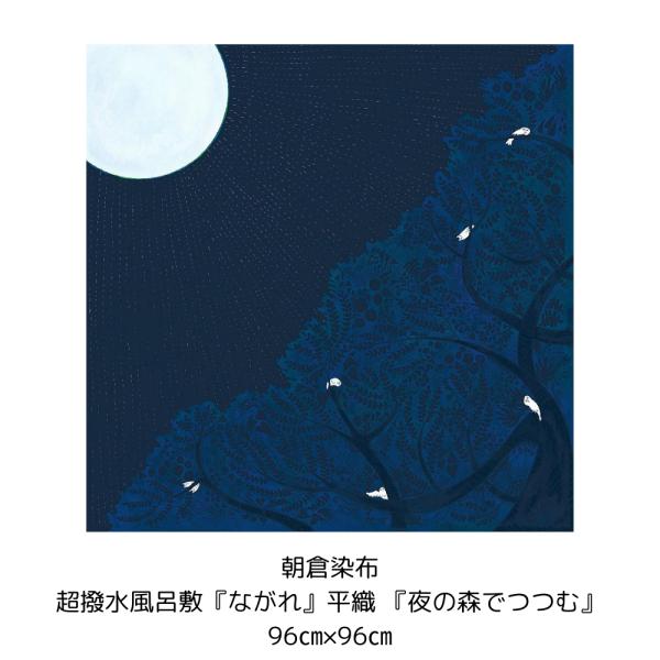 風呂敷 大判 撥水風呂敷『ながれ』平織 『夜の森でつつむ』 朝倉染布 エコバッグ dewelry大きな満月に照らされた森。濃紺と白で描いた絵柄は、主張しすぎない落ち着きがあります。大きく半分に分かれており、植物の細かい絵柄を見せたいとき、シ...