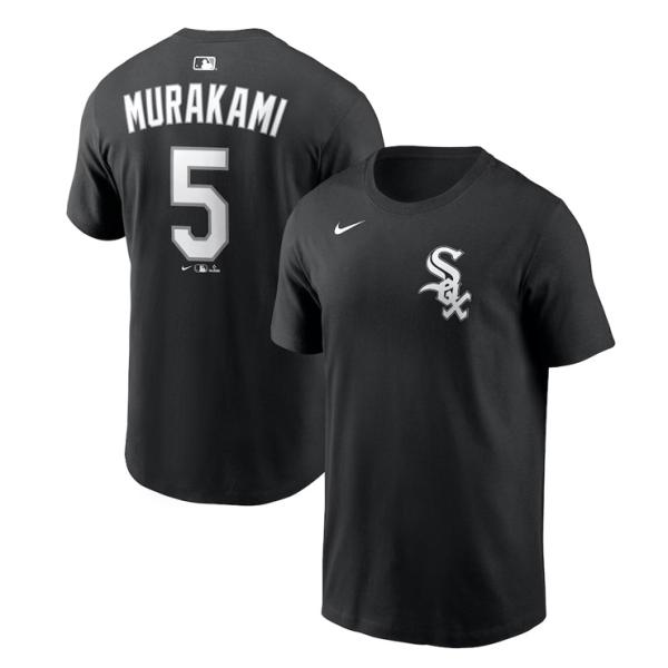ナイキ×MLB シカゴ・ホワイトソックスのネーム＆ナンバーTシャツ！村上宗隆選手のネーム・背番号が背中に入ったモデルです。村上選手の応援や、普段着、ジムやトレーニングなどにもオススメ。本商品は、MLBの公式ライセンス商品で、国内正規品です。...
